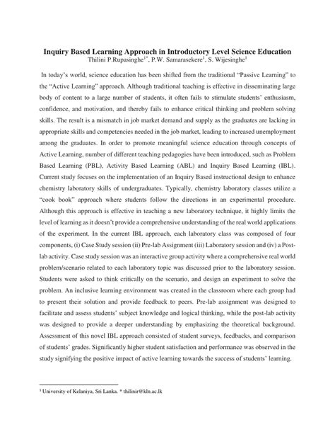 Pdf Inquiry Based Learning Approach In Introductory Level Science