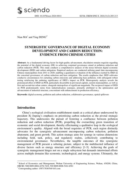 Pdf Synergistic Governance Of Digital Economy Development And Carbon Reduction Evidence From