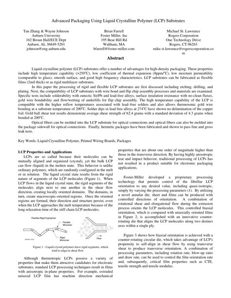 Pdf Advanced Packaging Using Liquid Crystalline Polymer Lcp Substrates