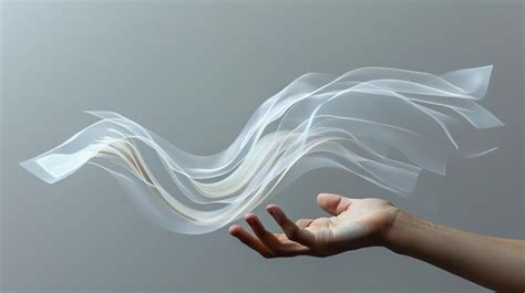 A Hand Reaches Out To Touch A Flowing Wave Of White Translucent Fabric