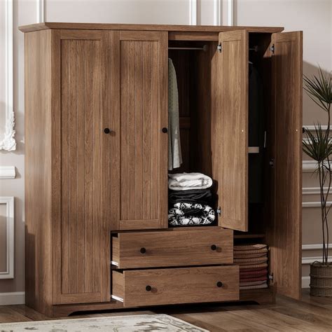 Modernluxe Assembly Required 4 Door Wardrobe Armoire Closet With 2