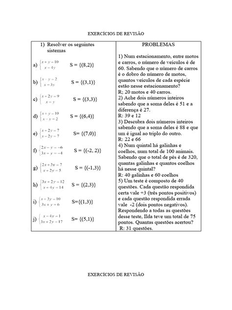 Exercicios Sistemas Lineares 8° Ano Pdf