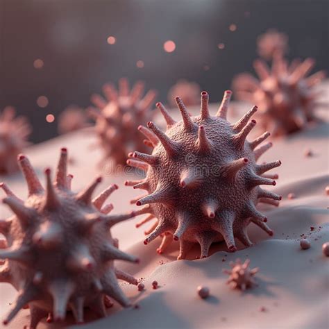 Detailed Pink Microorganisms With Spiky Surface In Neutral Background