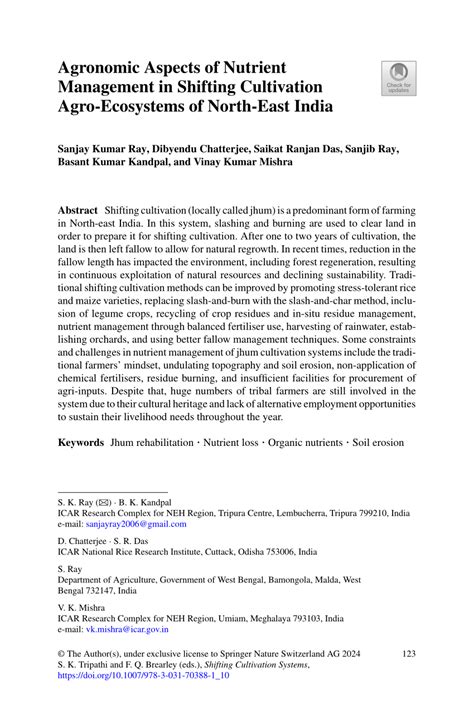 Pdf Agronomic Aspects Of Nutrient Management In Shifting Cultivation