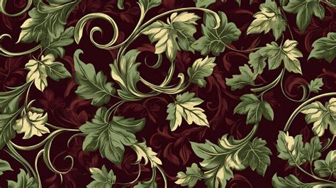 Scroll And Bunch Of Vine Pattern Intricate Swirling Vines With Detailed Leaves Rich Green And