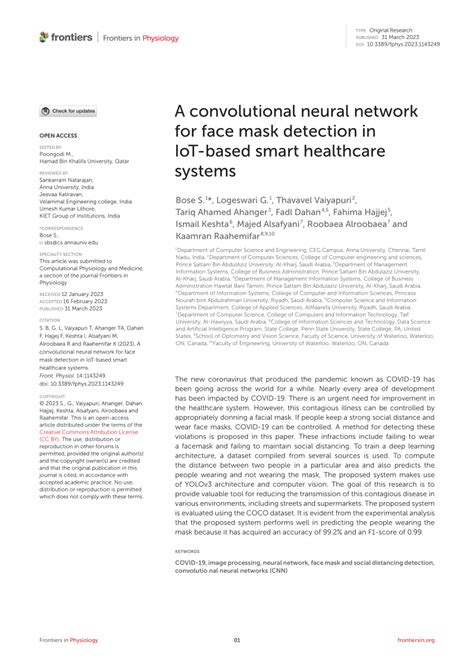 Pdf A Convolutional Neural Network For Face Mask Detection In Iot Based Smart Healthcare Systems
