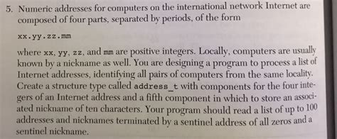 solved 5 numeric addresses for computers on the
