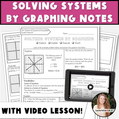 Solving Systems Of Equations By Graphing Notes Algebra 1 Lauren