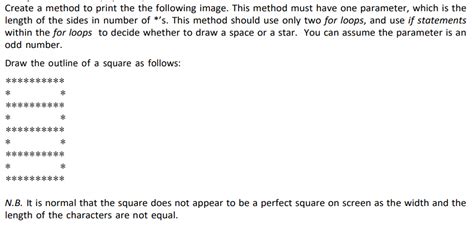 Solved Create A Method To Print The The Following Image