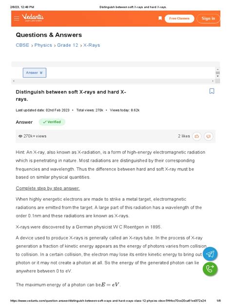 Distinguish Between Soft X Rays And Hard X Rays Pdf Electromagnetic