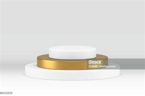 3d 무대 실린더 줄무늬 받침대 황금빛 흰색 플랫폼 기초 제품 프리젠 테이션 벡터 0명에 대한 스톡 벡터 아트 및 기타 이미지 0명 3차원 형태 Charitable