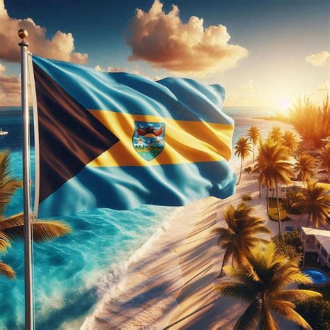 Nassau Flag Beautifully Waving Premium Ai Generated Image