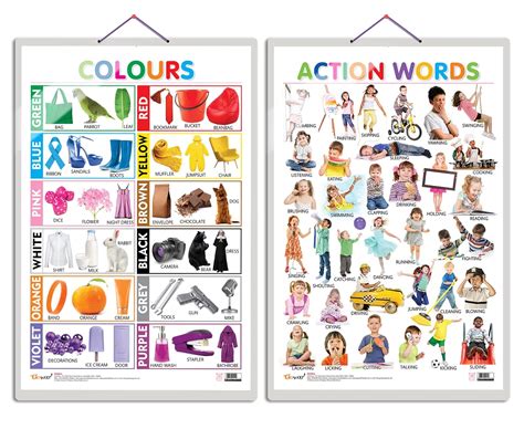 Set Of 2 Colours And Action Words Early Learning Educational Charts For