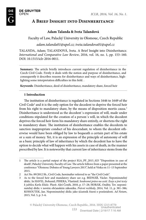 Pdf A Brief Insight Into Disinheritance