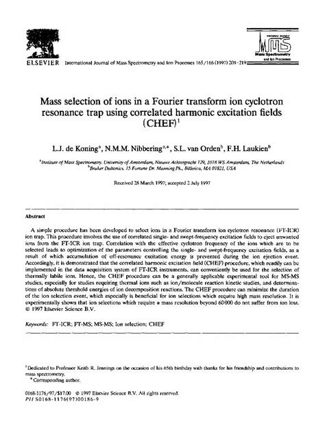 Pdf Mass Selection Of Ions In A Fourier Transform Ion Cyclotron