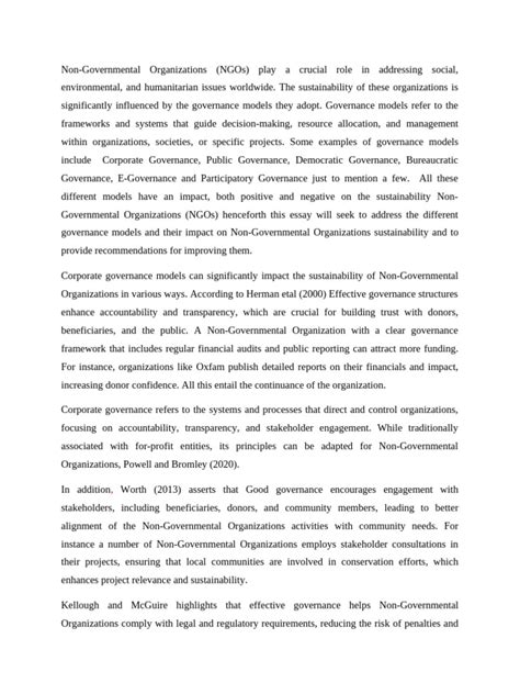 Governance Assignment Pdf Governance Non Governmental Organization