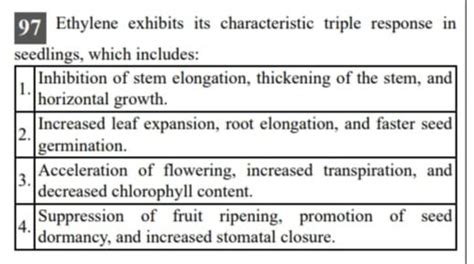 97 Ethylene Exhibits Its Characteristic Triple Response In Seedlings Whi