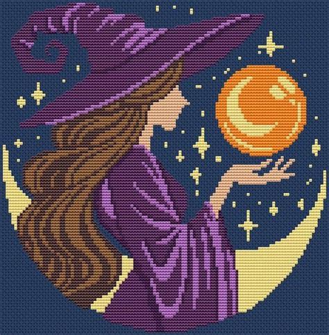 Witches View Counted Cross Stitch Pattern Pixel Art Pattern Witchy