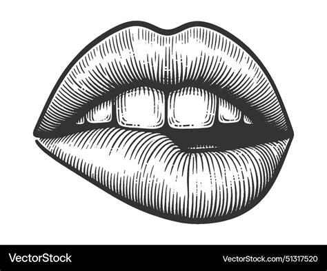 Girl Bites Her Lip Engraving Royalty Free Vector Image