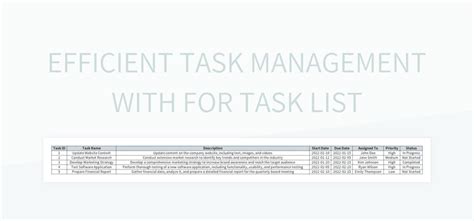 Efficient Task Management With For Task List Excel Template And Google Sheets File For Free ...