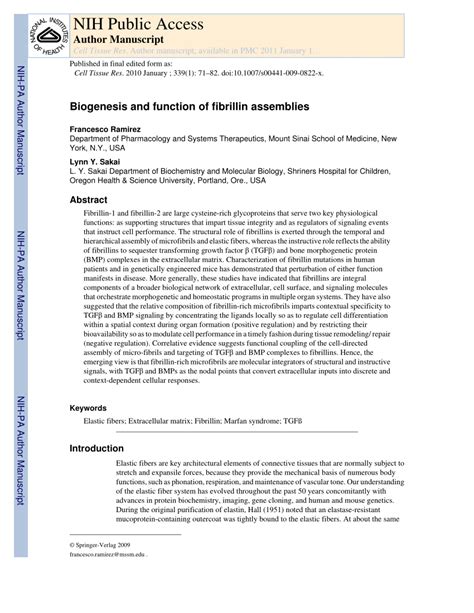 Pdf Biogenesis And Function Of Fibrillin Assemblies