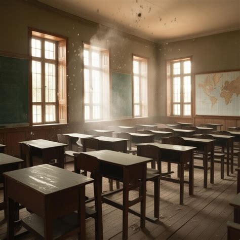 A Deserted Classroom Warm Afternoon Light Premium Ai Generated Image