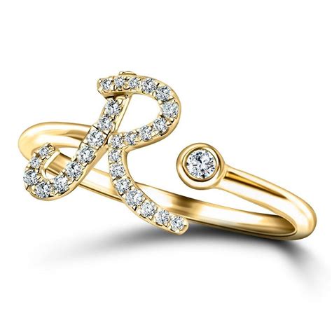 Customizable Alphabet Initial R Letter Personal Diamond 011 Carat 9kt