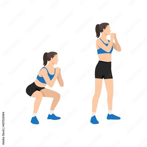 Vecteur Stock Woman Doing Bodyweight Squats Exercise Flat Vector