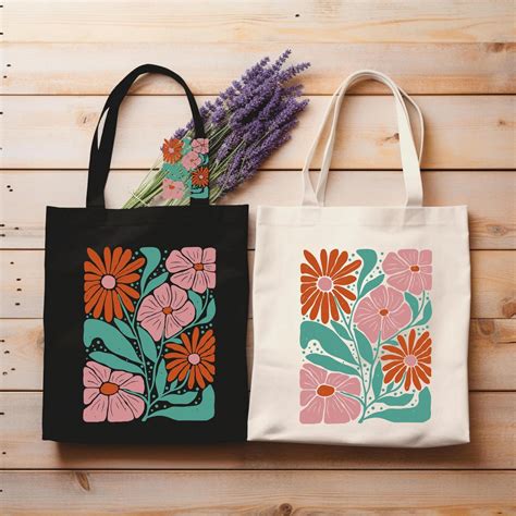 Abstract Floral Tote Bag Flower Botanical Bag Women Shopping Totes
