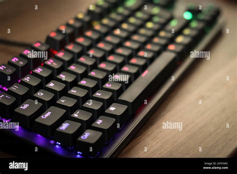 Computer Keyboard With Button Lights Stock Photo Alamy