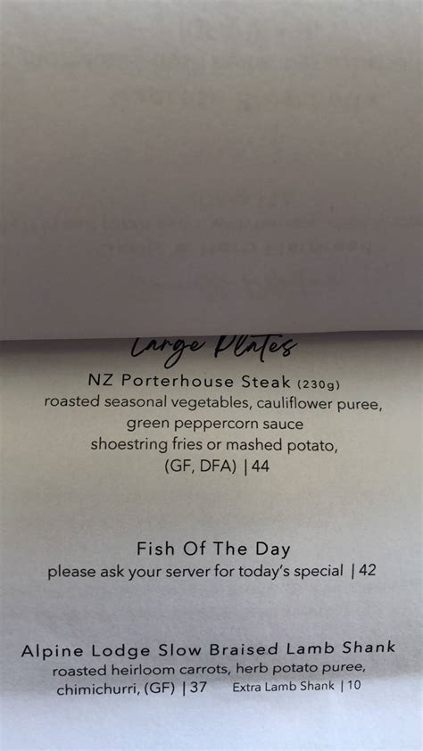 Menu At Restaurant Alpine Lodge Saint Arnaud