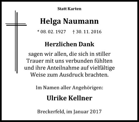 Traueranzeigen Von Helga Naumann Trauer In Nrwde