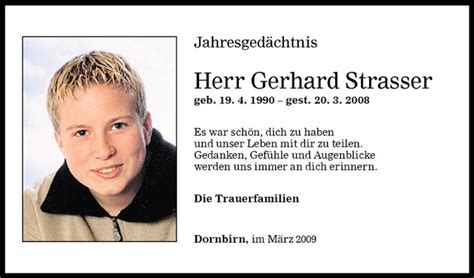 Todesanzeigen Von Gerhard Strasser Todesanzeigen Vorarlberger Nachrichten