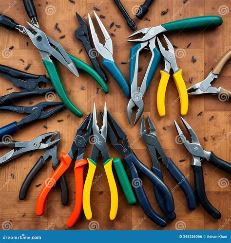 Overhead Shot Of A Collection Of Different Types Of Pliers Laid Out On