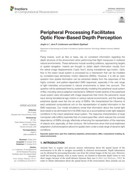 Pdf Peripheral Processing Facilitates Optic Flow Based Depth Perception