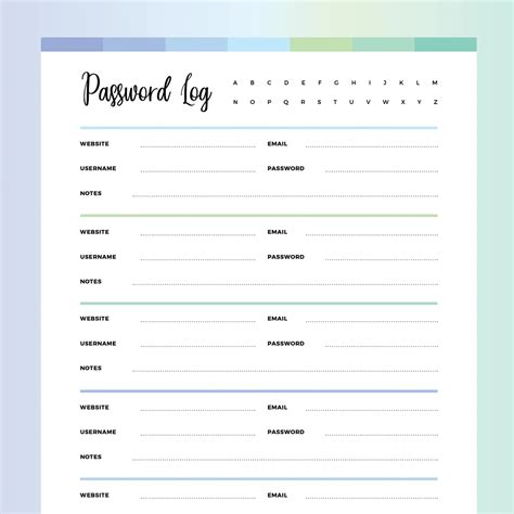 Password Tracker Printable Instant Download Pdf A4 And Us Letter