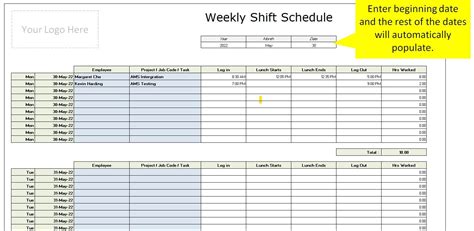 Free Excel Shift Schedule Template