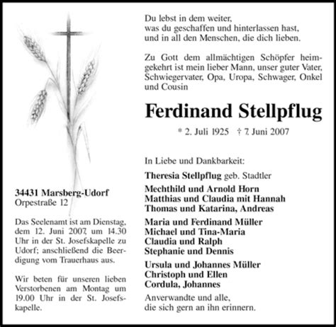Traueranzeigen Von Ferdinand Stellpflug Trauer In Nrwde
