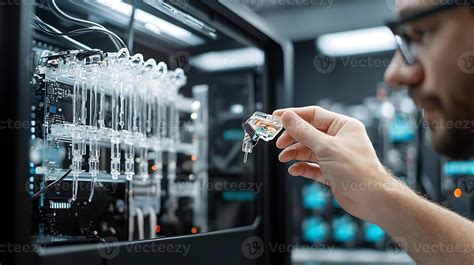 Technician Inspecting Advanced Technology Equipment In A Modern Lab
