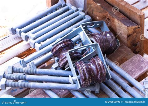 Brown Strength Electrical Porcelain Insulator On Stack Long Threaded