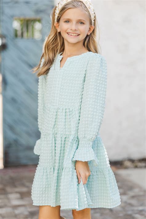Girls In Your Happy Place Mint Textured Dress Shop The Mint