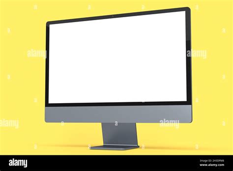 Realistic Grey Computer Screen Display With Keyboard And Mouse Isolated On Yellow Background 3d