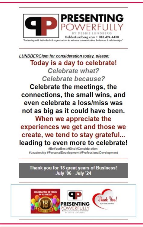 Celebrate Today With Lundbergism Debbie Lundberg 2x Ted Speaker
