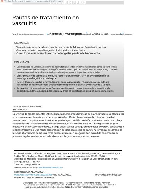 Treatment Guidelines In Vasculitis En Es Pdf Ultrasonido Médico Diagnostico Medico