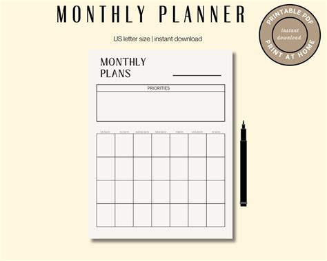 Blank Monthly Calendar Portrait Template Printable Calendar Etsy