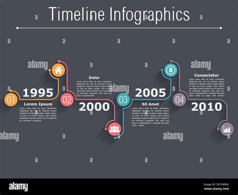 Timeline Infographics Design Template With Numbers Icons Dates And