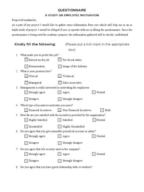 Employee Motivation Questionnaire Pdf Motivation Motivational