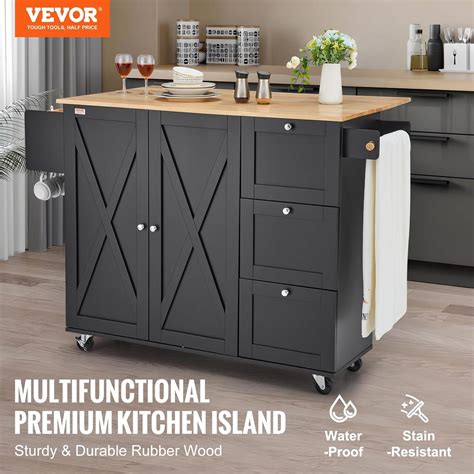 Vevor Kitchen Island Cart 32″ Mobile Carts With Storage Cabinet