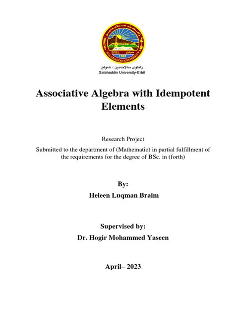 Associative Algebras With Idempotent Elements Heleen Luqman Pdf