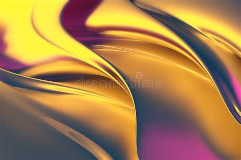 Abstract Fluid Art With Vibrant Yellow And Purple Waves 3d Render Stock Illustration